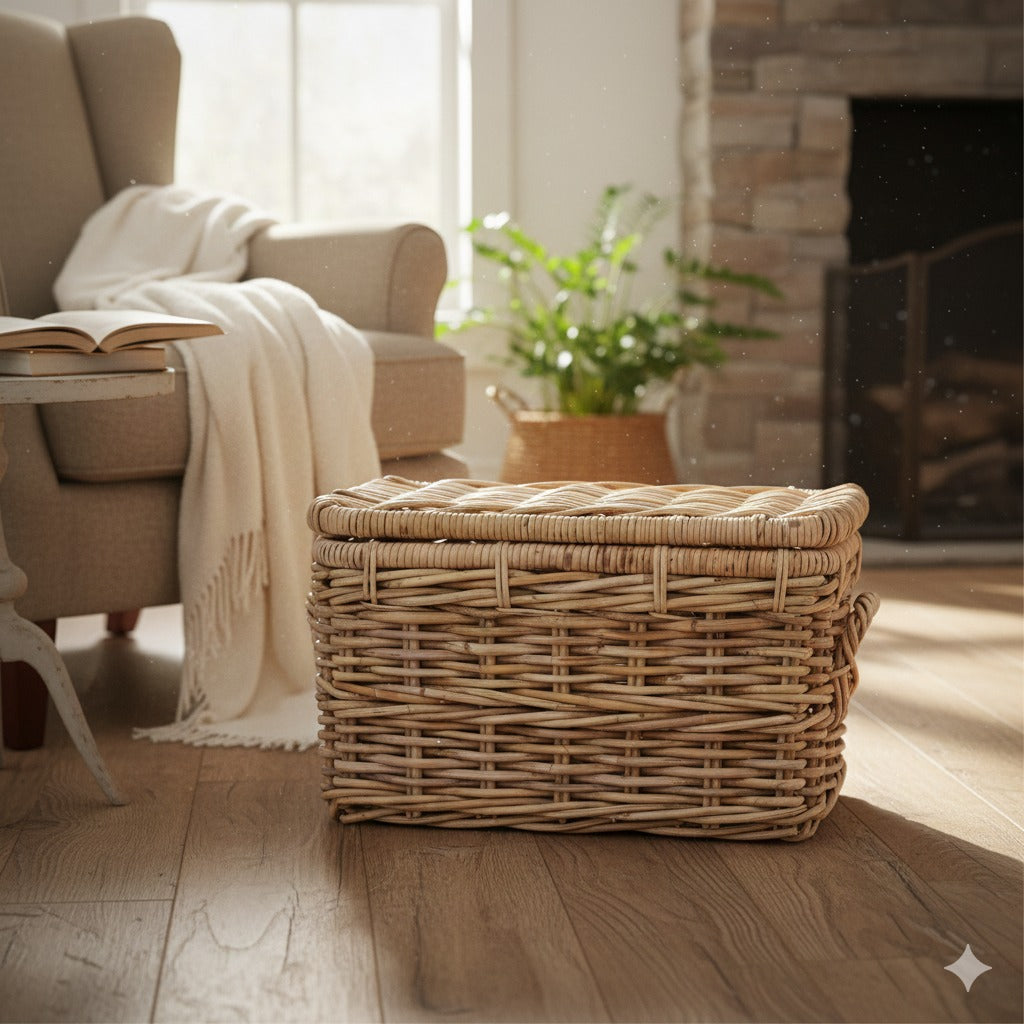 Rotan Mand Nino - Naturel Rieten Mand - Met Deksel - Met Handvaten – De ...